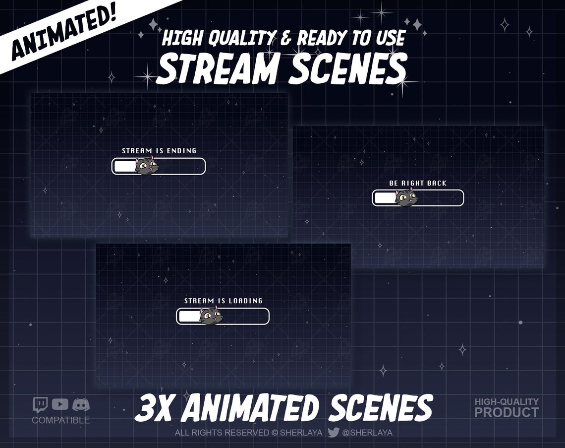 3x Animated Scenes Loading Bar Cat / Kitten / Black / Cute / | Etsy