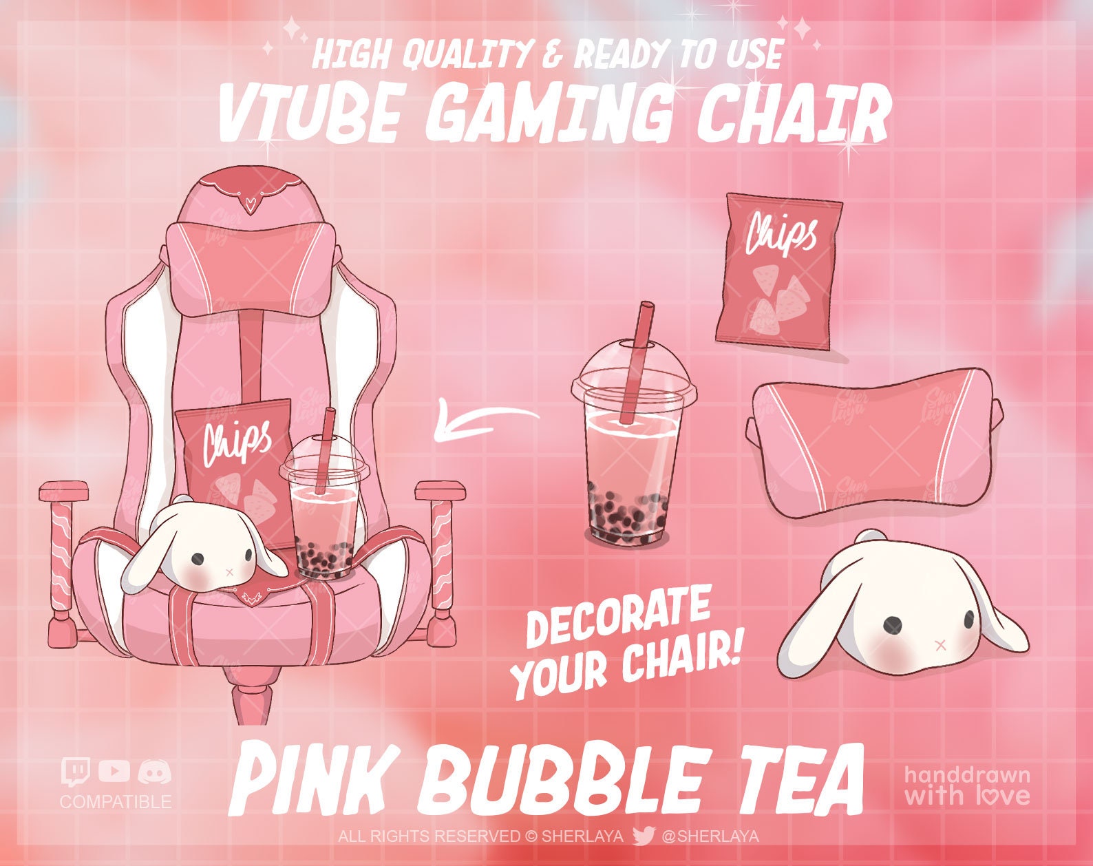 Vtuber Gaming Chairs Pink Bubble Tea con Decoración / Rosa / - Etsy México