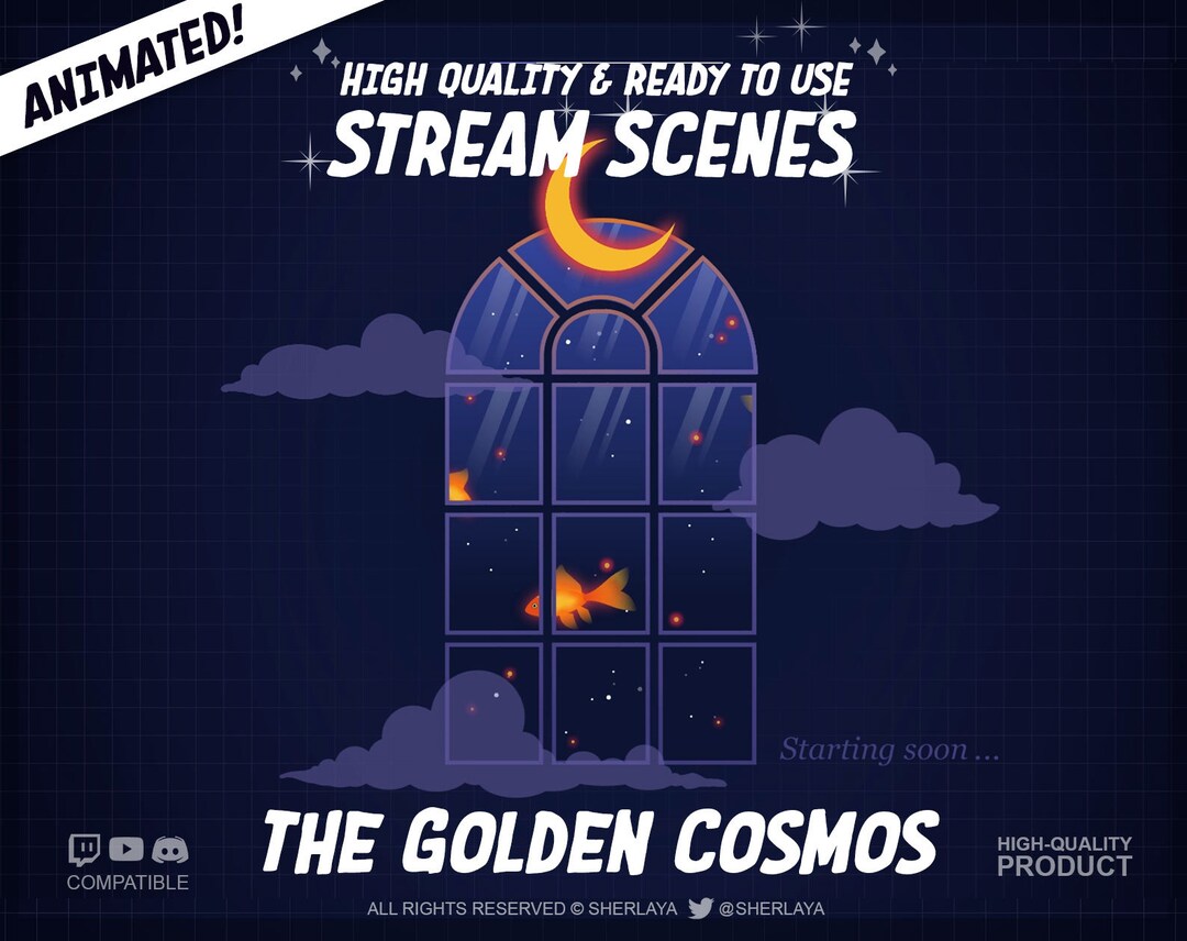 3x Animated Scenes the Golden Cosmos Goldfish / Stars / Universe / Cute ...
