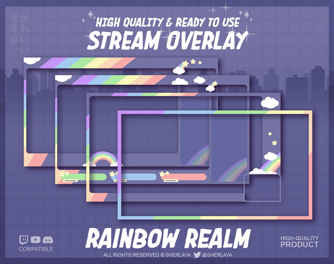 4x Stream Overlay Rainbow Realm Clouds / Purple / Pastel / Cute ...