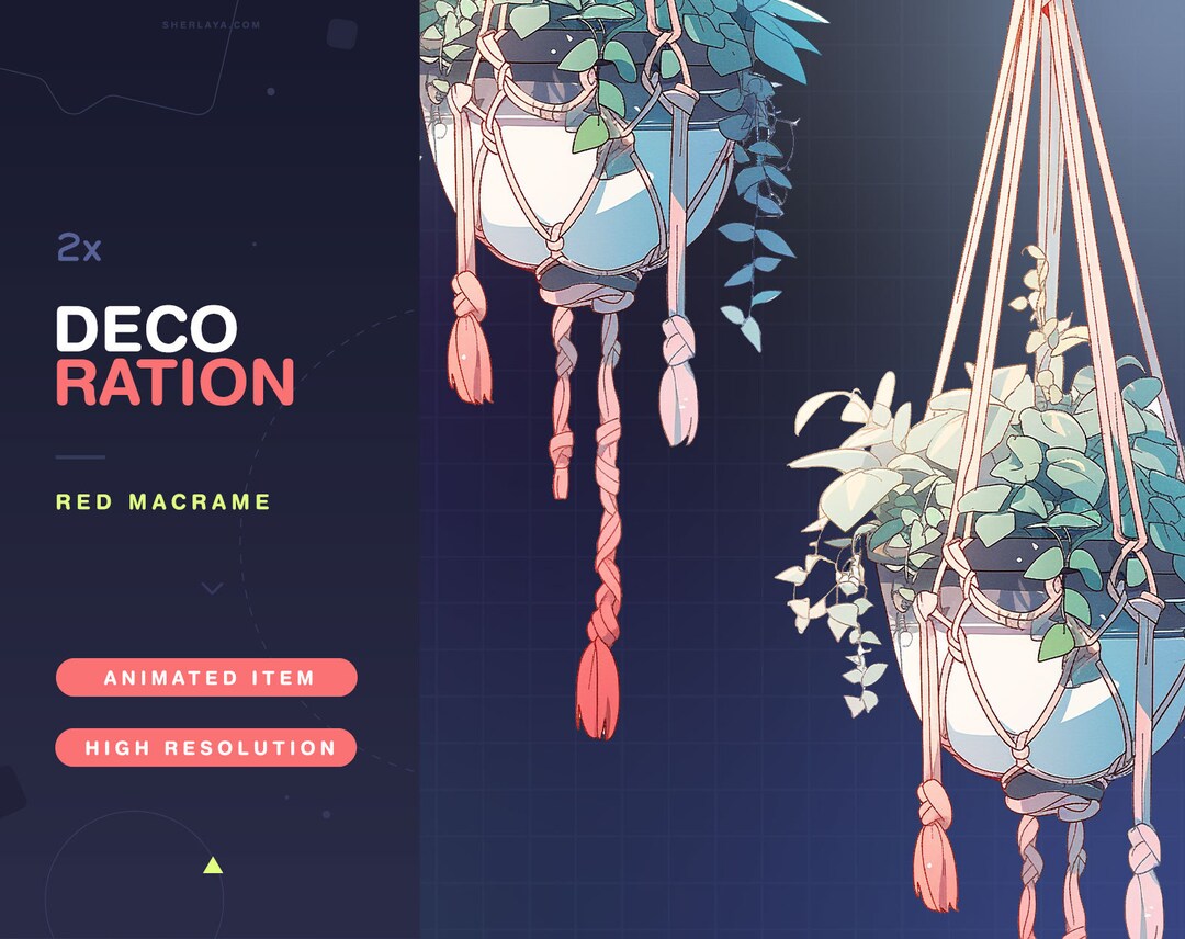 1x Animated Decoration Stream Asset Red Macrame / Flower / Macrame ...