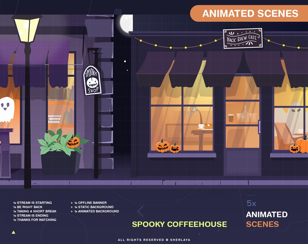 5x Animated Scenes Spooky Coffeeshop / Halloween / Wicca / Cute / Dark ...