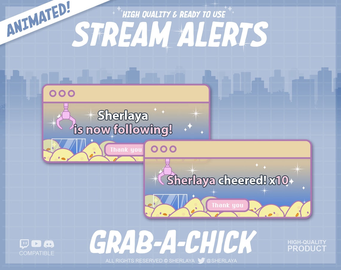 7x Animated Alerts Grab A Chick / Fun Fair / Pastel / Overlay / Border ...