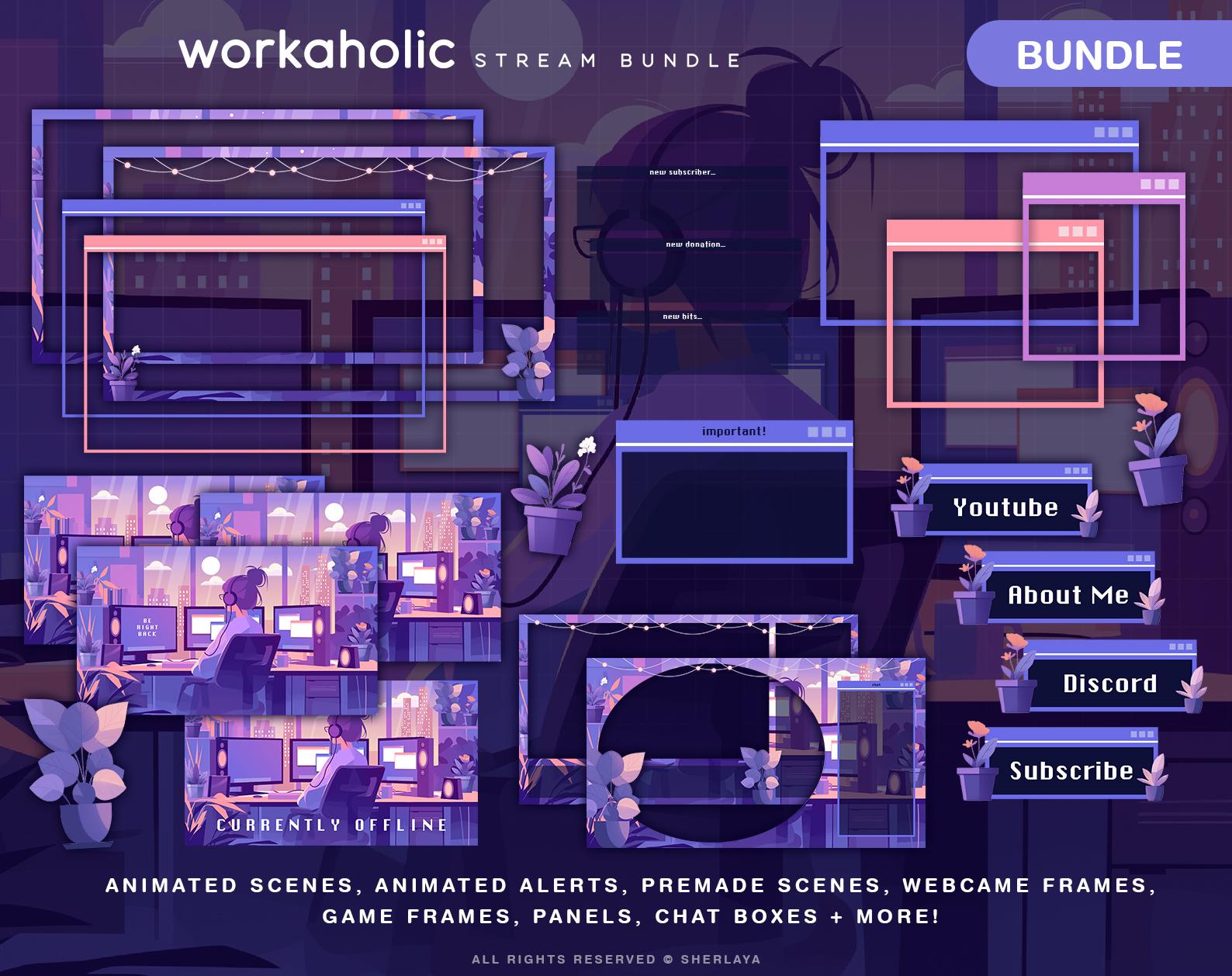 Workaholic Stream Bundle / Twitch / Pastel / Purple / Dark / Spring ...