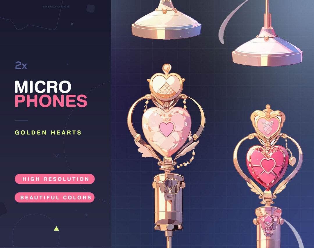 2x Vtuber Microphones Golden Hearts / Pink / Assets / Vtuber / Cute ...