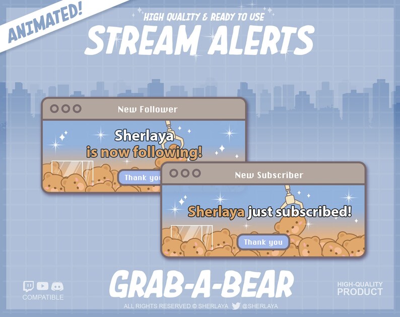 7x Animated Alerts Grab A Bear / Fun Fair / Pastel / Claw - Etsy