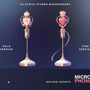 2x Vtuber Microphones Golden Hearts / Pink / Assets / Vtuber / Cute ...