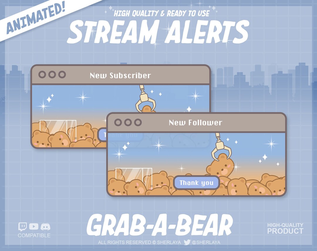 7x Animated Alerts Grab A Bear / Fun Fair / Pastel / Claw Machine ...