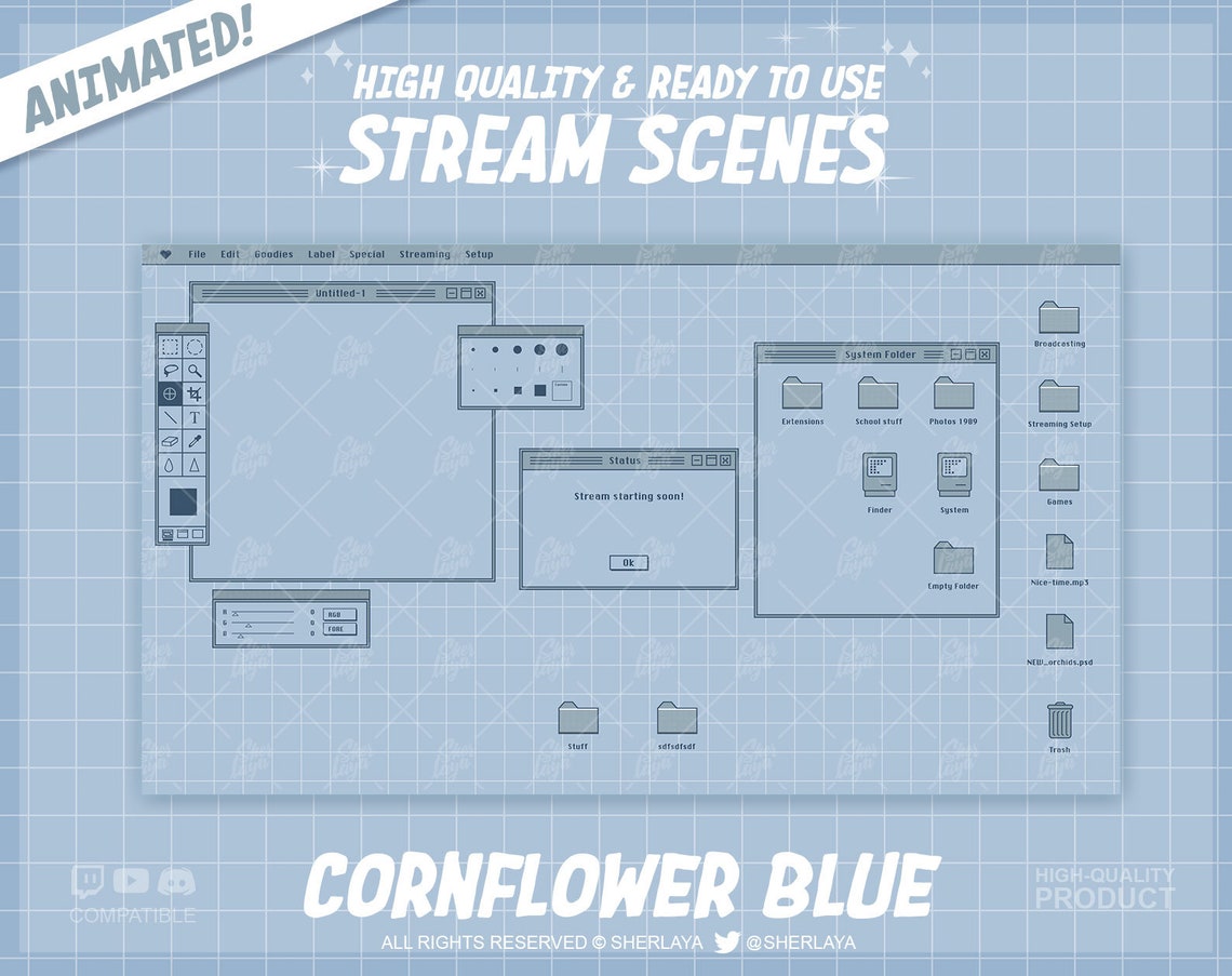4x Stream Screens Cornflower Blue Retro / Cute / Pastel / | Etsy