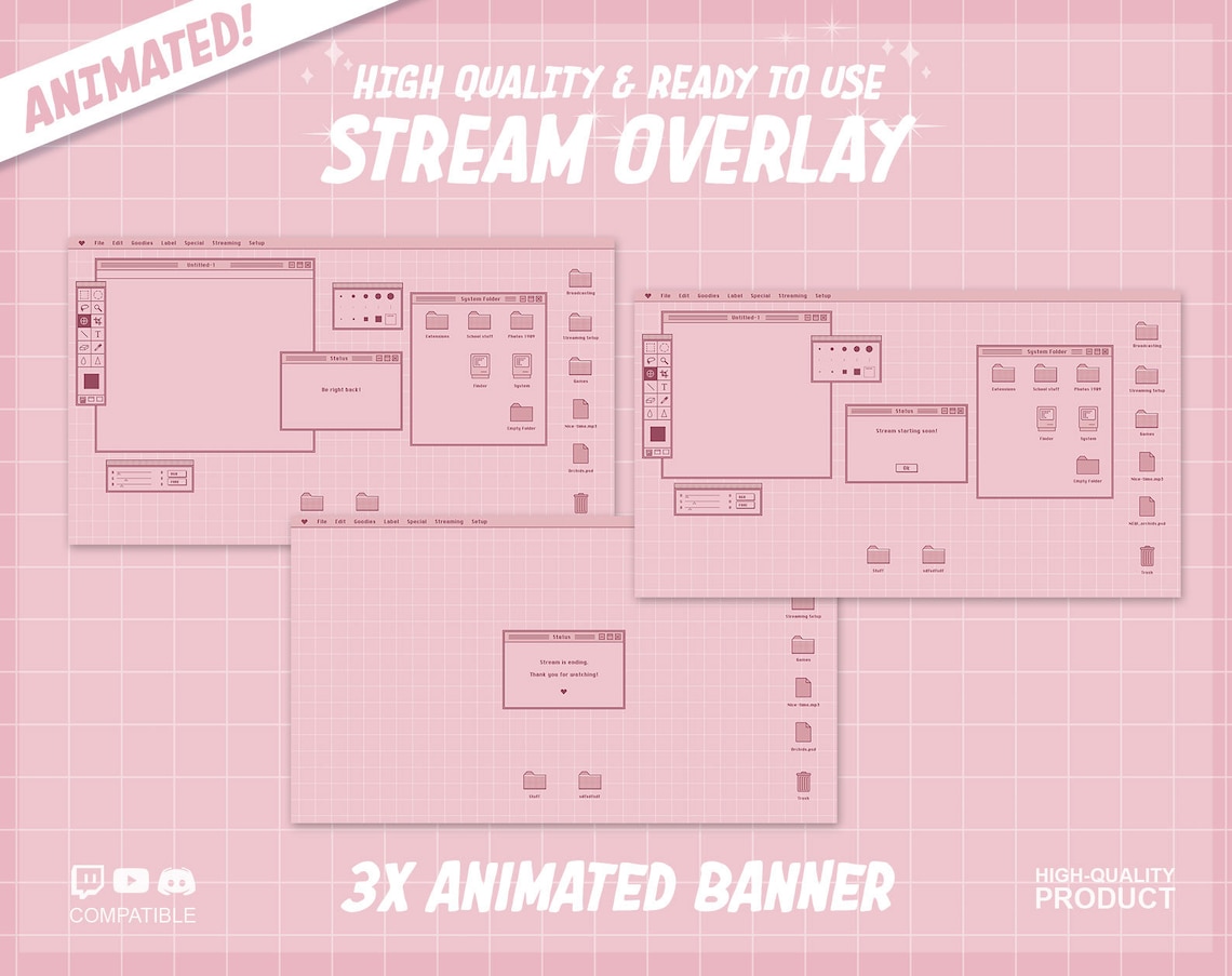 Animated Overlay Pink Overlay COMPLETE PACK Retro / Cute / Pastel ...