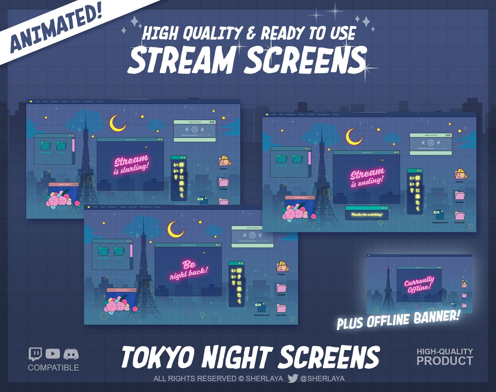 Animated Screens Tokyo Night Cute / Pastel / Frame / Border / | Etsy
