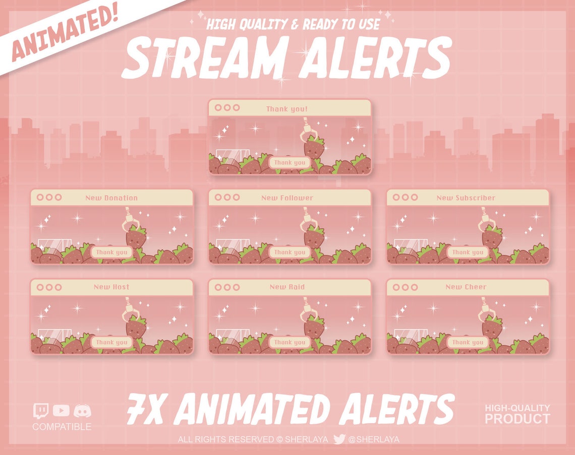7x Animated Alerts Grab A Strawberry / Fun Fair / Pastel / - Etsy