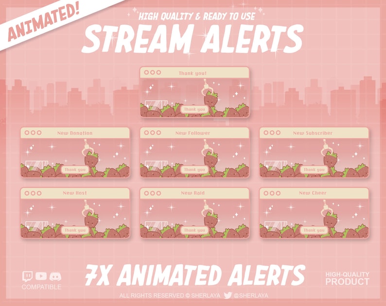 7x Animated Alerts Grab A Strawberry / Fun Fair / Pastel / - Etsy