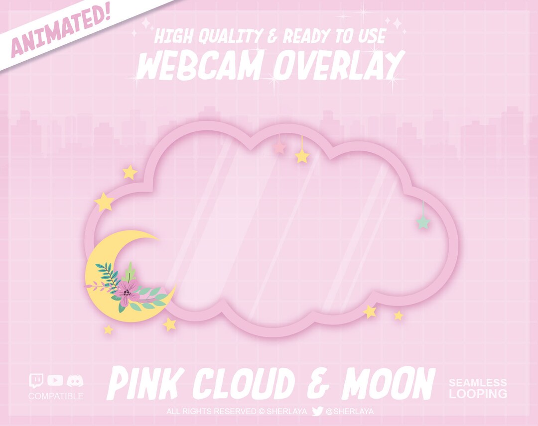 1x Animated Webcam Overlay Pink Cloud & Moon / Pastel / Cute / Camera ...