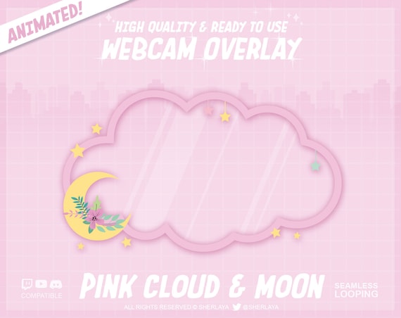 1x Animated Webcam Overlay Pink Cloud & Moon / Pastel / Cute / - Etsy