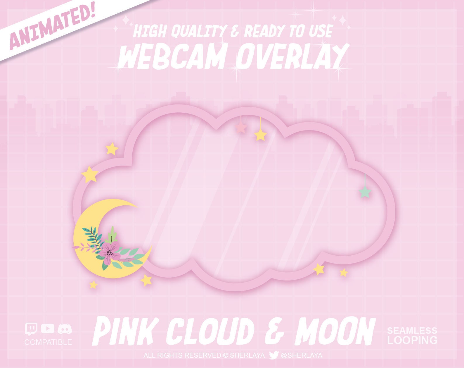 1x Animated Webcam Overlay Pink Cloud & Moon / Pastel / Cute / Camera ...