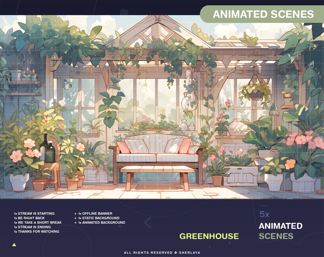 5x Animated Scenes Greenhouse / Background / Screens / Pastel / Blue ...