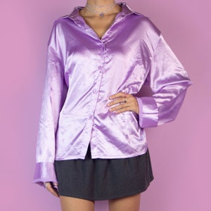 Vintage Y2K Satin Blouse Lilac Purple Shirt 2000s Size XL - Etsy