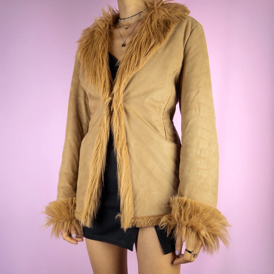 Vintage Faux Fur Jacket Y2K Brown Penny Lane Coat 2000s – Size Large - Etsy