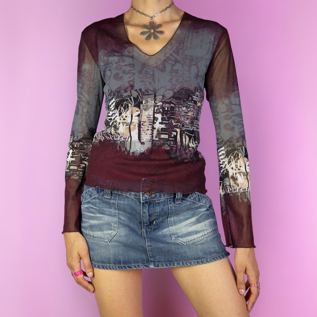 Vintage Y2K Graphic Mesh Top Subversive Cyber Grunge Abstract Shirt ...