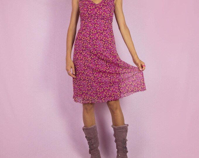 Vintage Midi Dress Mesh Pink Floral Print Y2K 2000s - Size Medium - Etsy
