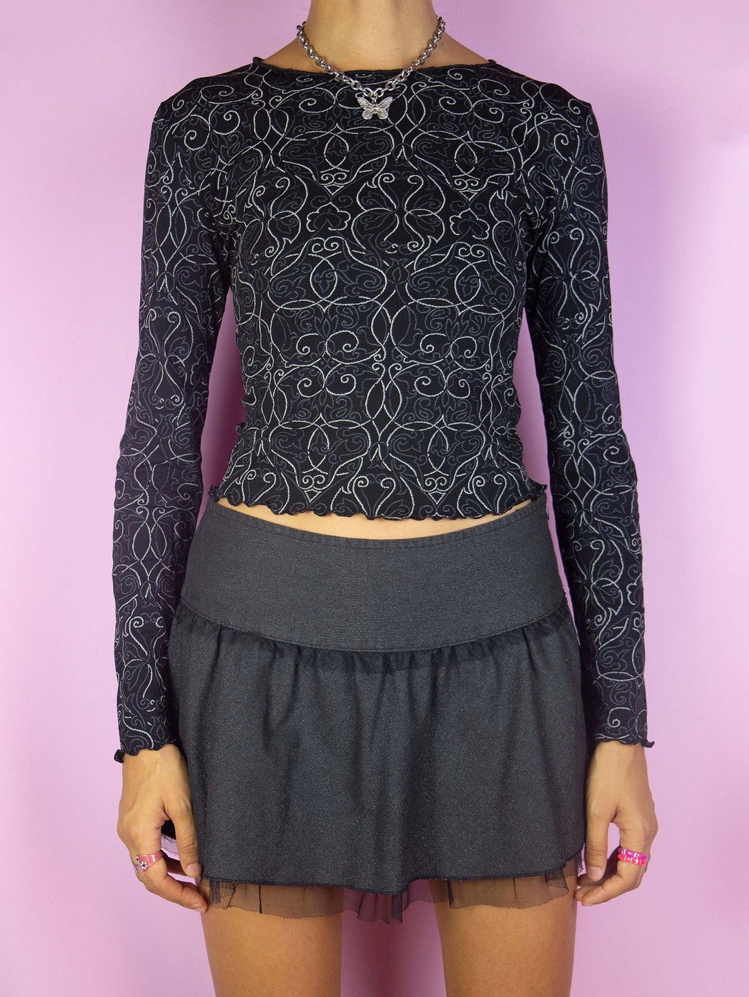 Vintage Y2K Mesh Top Black Abstract Line Shirt Cyber Fairy - Etsy