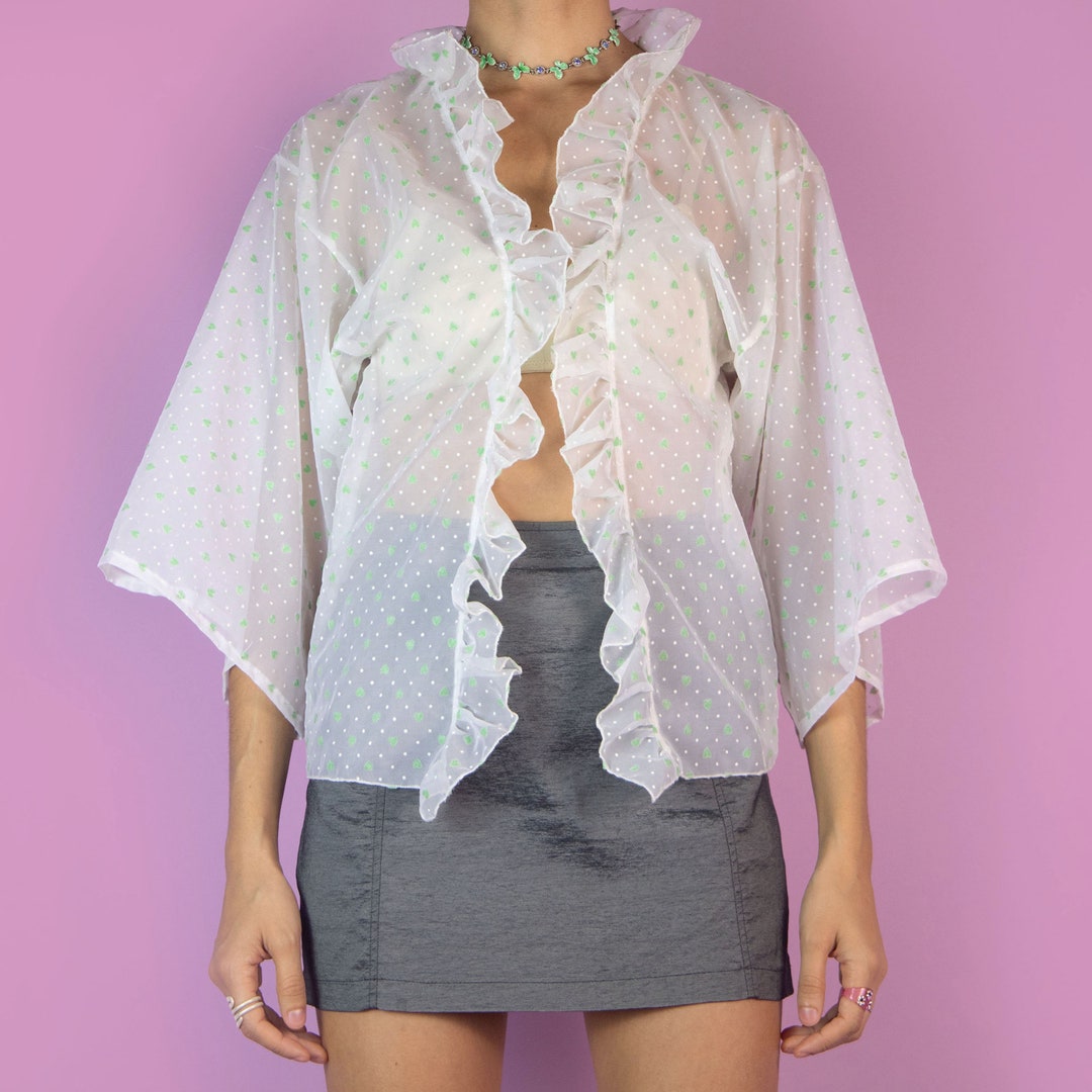 Vintage 90s White Sheer Bolero Jacket Romantic Ruffle Kimono Shirt ...