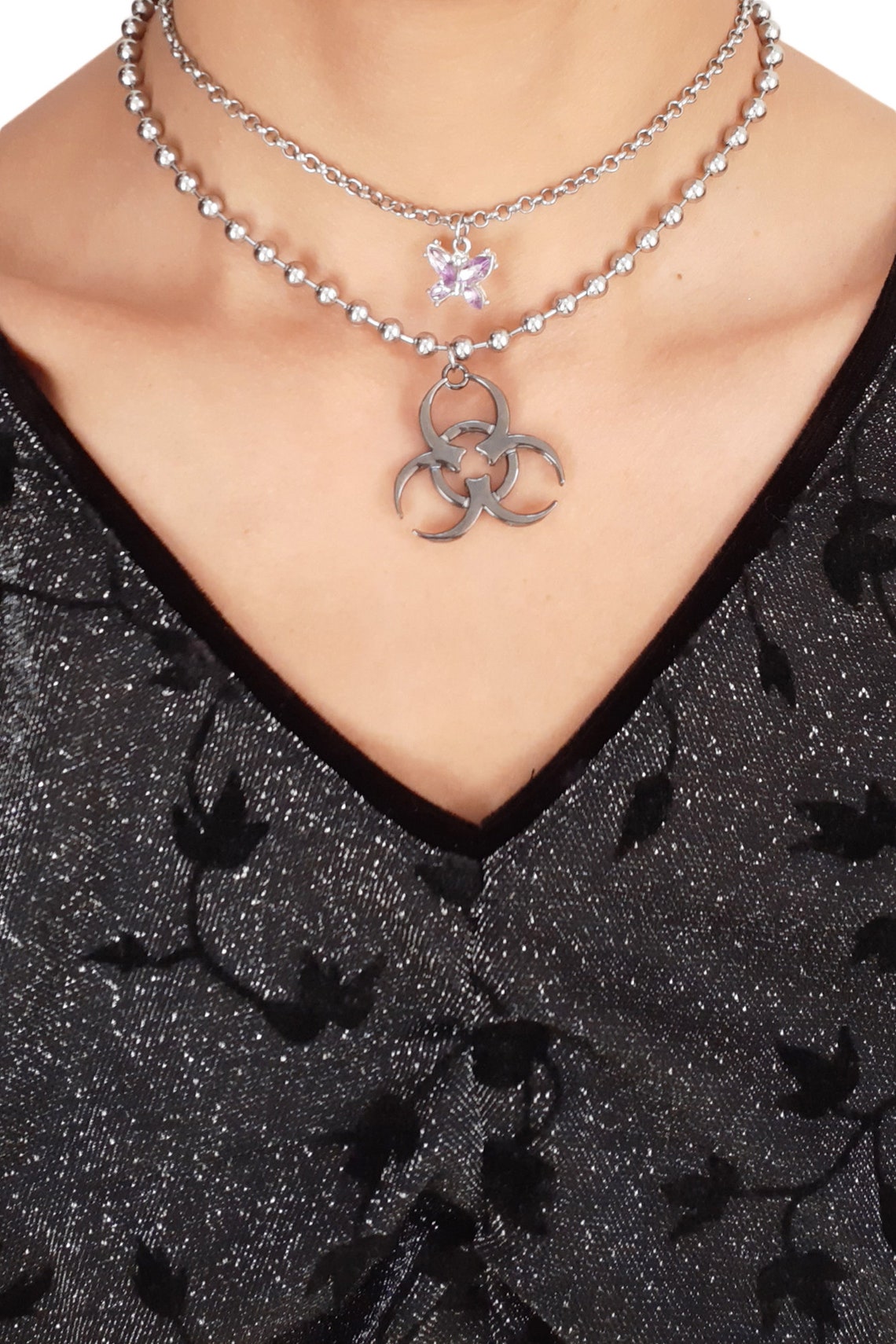 Y2k Biohazard Choker Chunky Ball Chain Necklace Tribal Cyber - Etsy