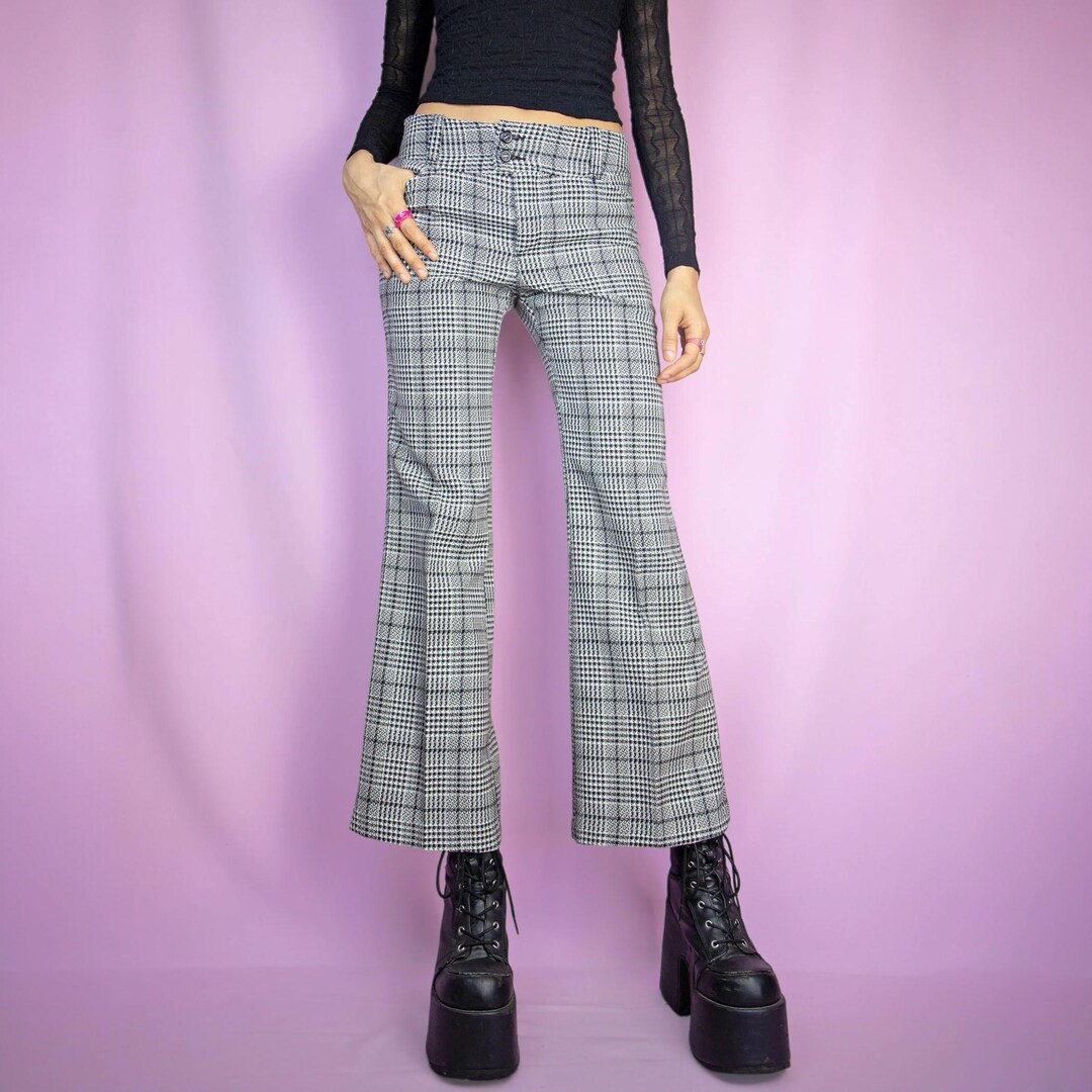 Vintage Plaid Check Flare Pants 90s Size XS - Etsy