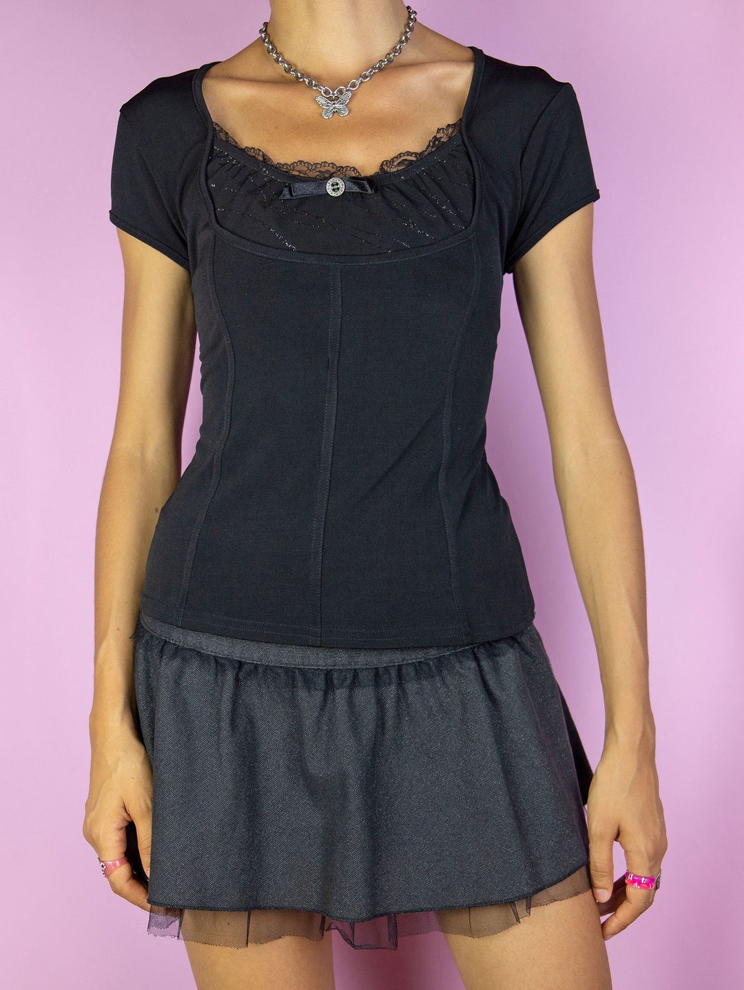 Vintage Y2K Gothic Top Black Lace Shirt Romantic Fairy Grunge - Etsy