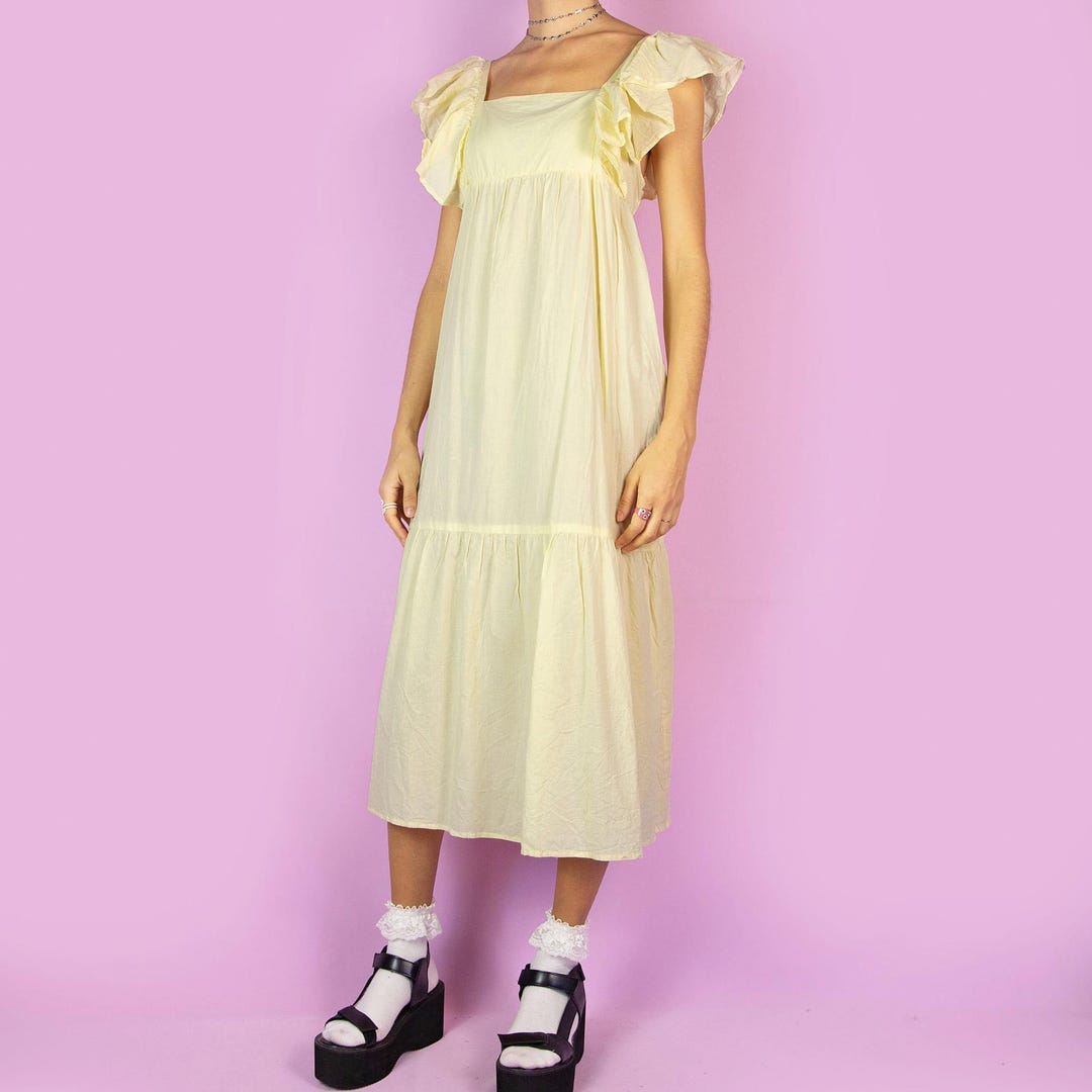 Vintage Midi Dress Yellow Y2K - Size Medium - Etsy