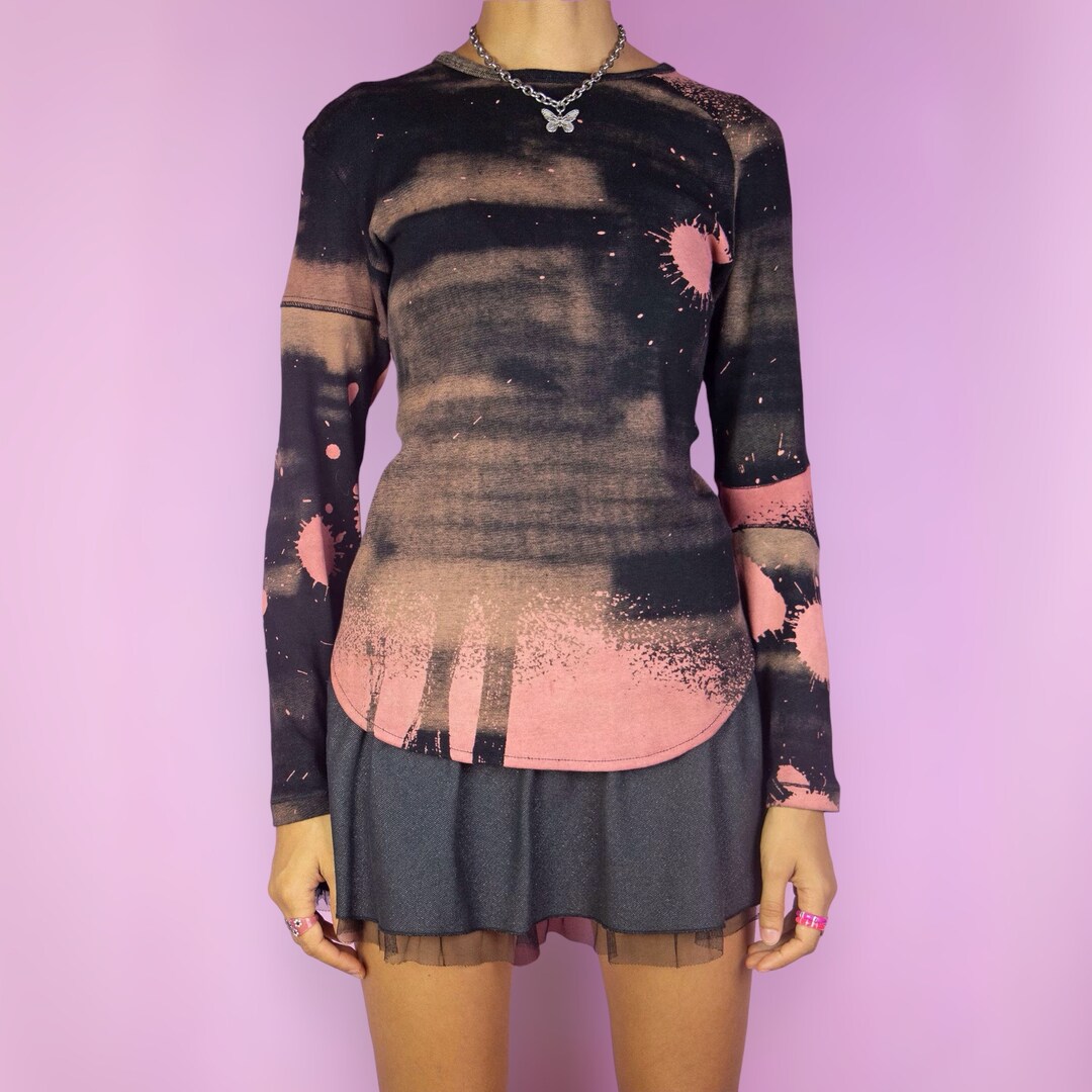 Vintage Y2K Black Graphic Top Subversive Custo Painted Abstract Shirt ...