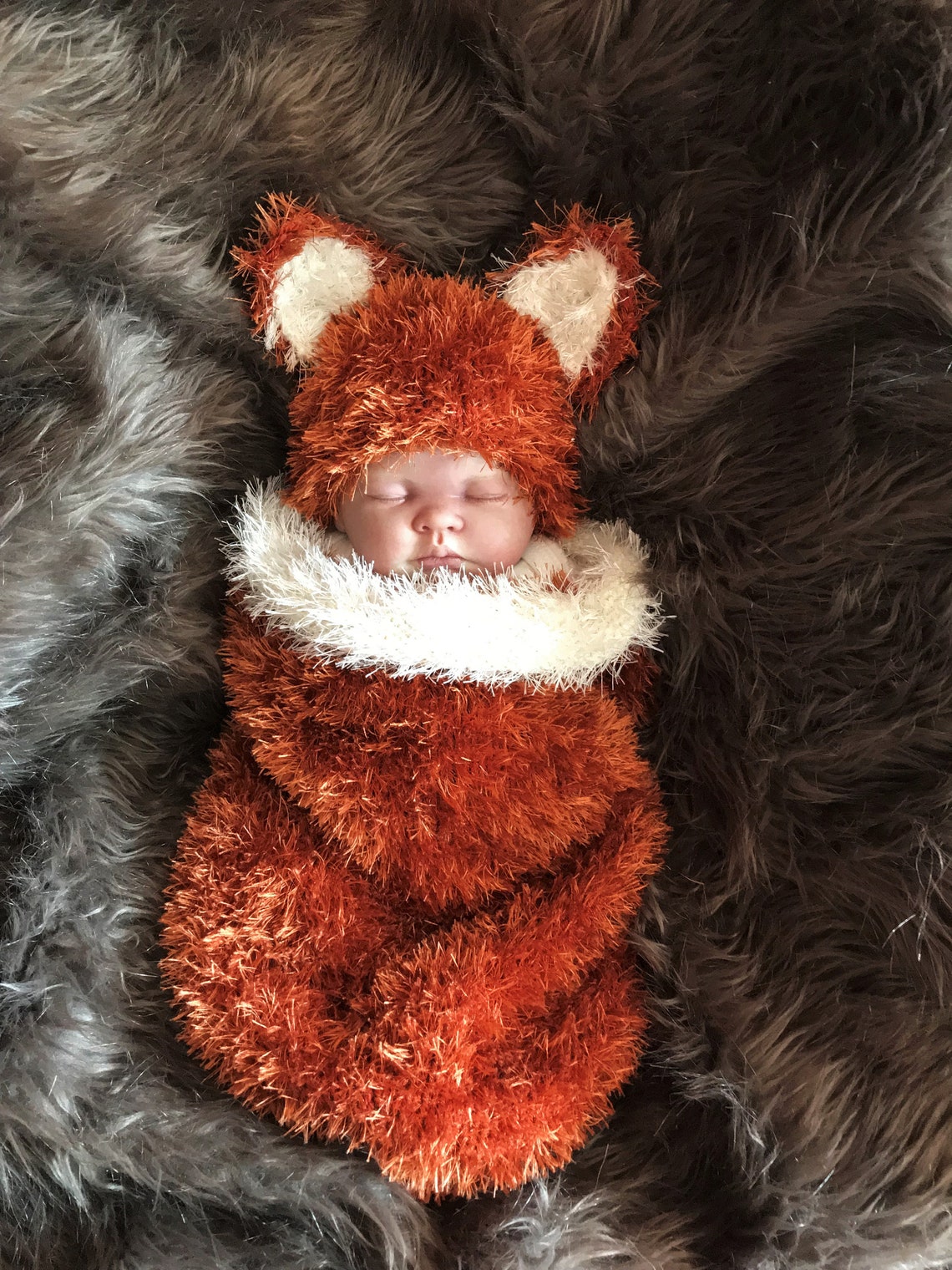 Chunky Hand Knitted Baby Cocoon Sleeping Bag Papoose & Hat Fox | Etsy