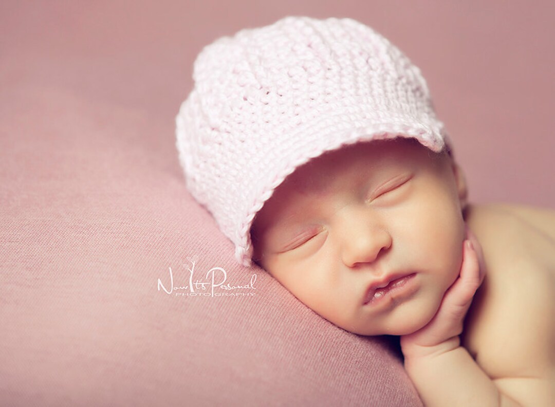 Hand Crochet Baby Girl Pink Baseball Cap Hat Paperboy Peaked Beanie ...