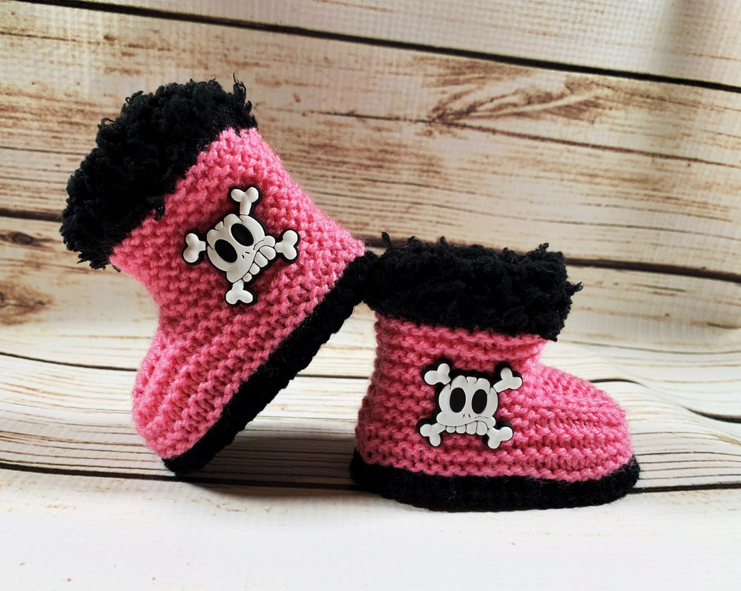 Hand Knitted Goth Baby Boots Skull Girl Booties Slippers Clothes Shoes ...