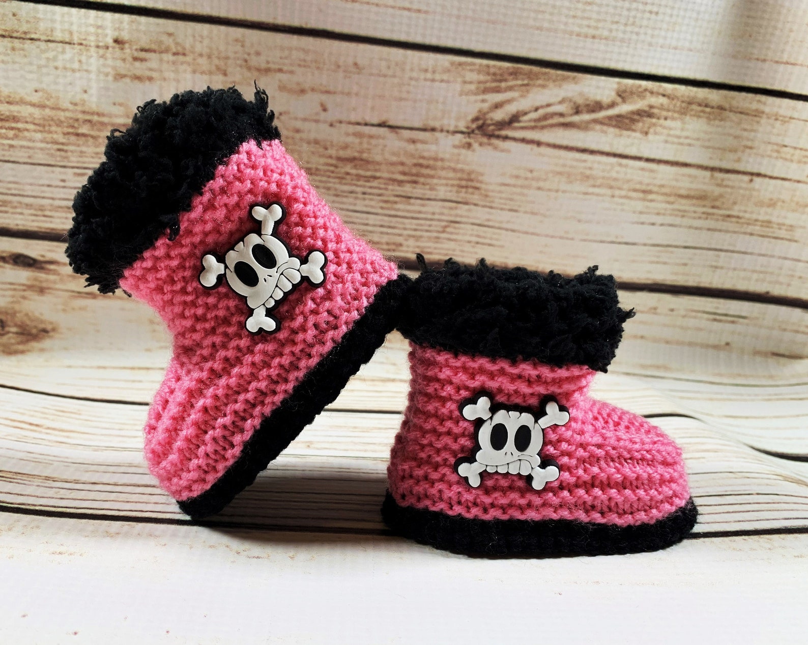 Hand Knitted Goth Baby Boots Skull Girl Booties Slippers Clothes Shoes ...