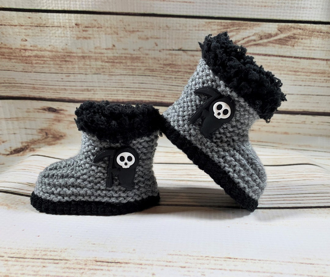 Hand Knitted Baby Goth Boots Booties Grim Reaper Skull Clothes ...