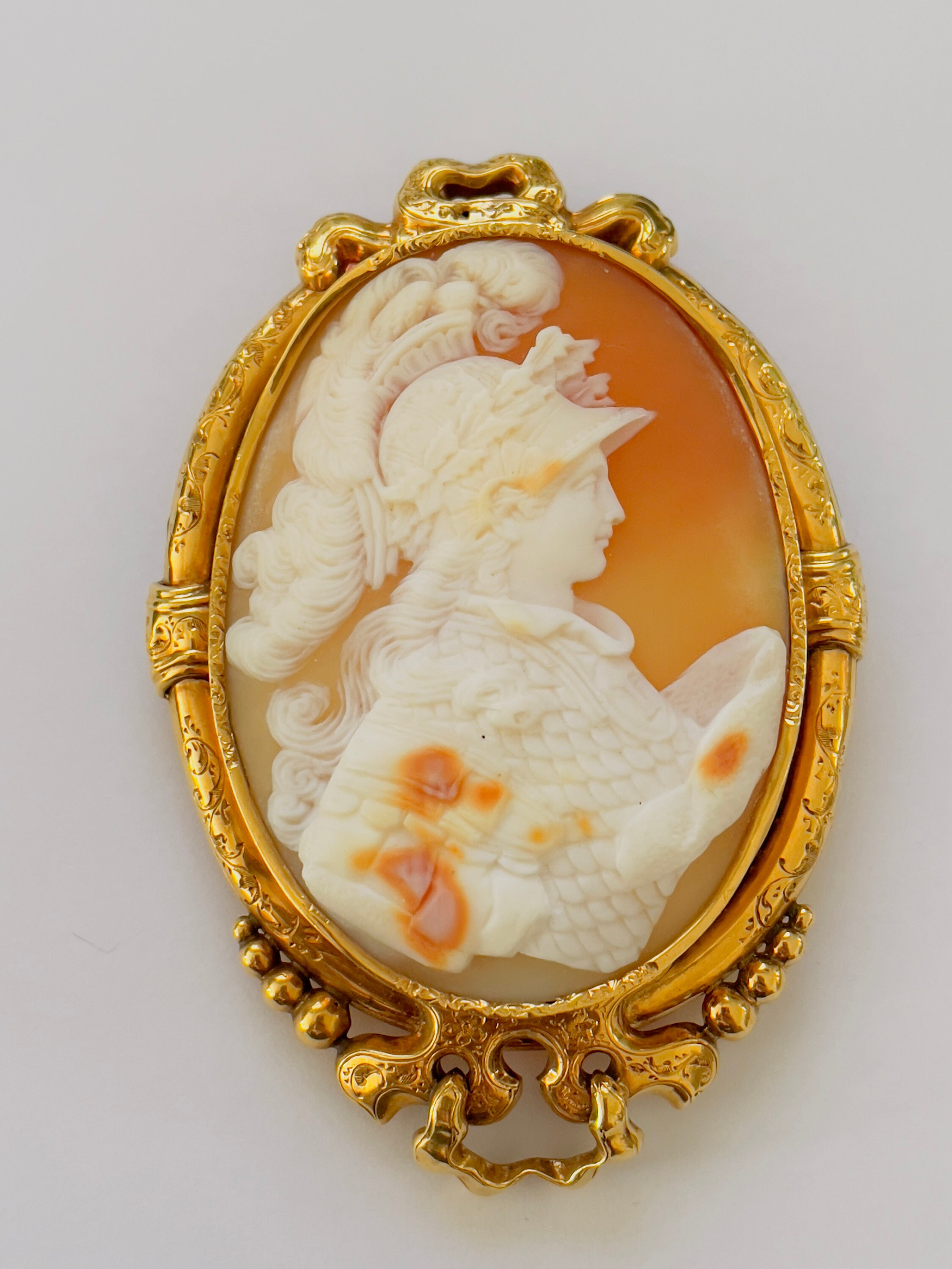 Cameo Antique Shell Goddess Athena Brooch Gold Hand Carved Fancy ...