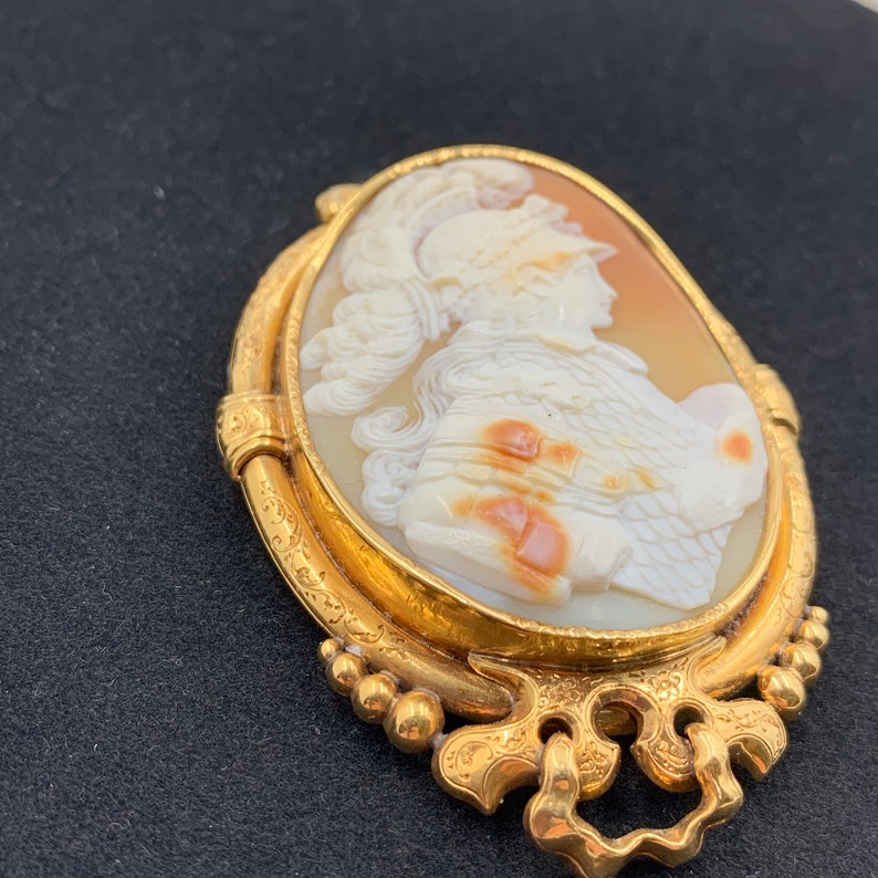 Cameo Antique Shell Goddess Athena Brooch Gold Hand Carved Fancy ...