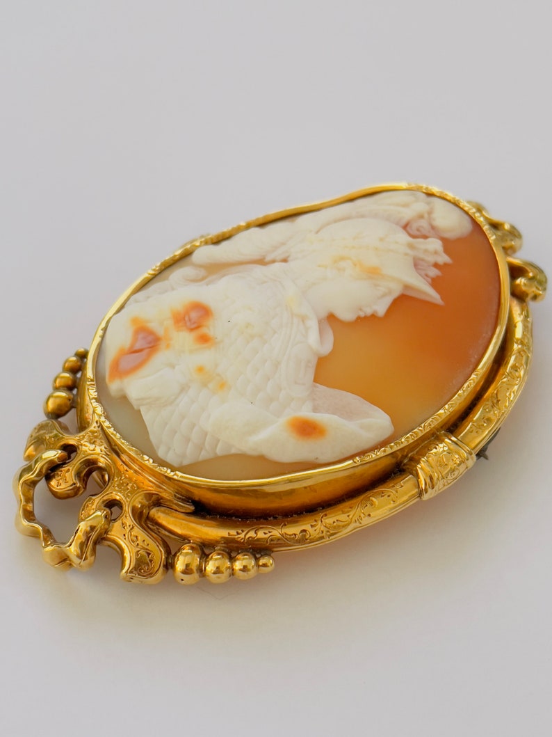Cameo Antique Shell Goddess Athena Brooch Gold Hand Carved Fancy ...