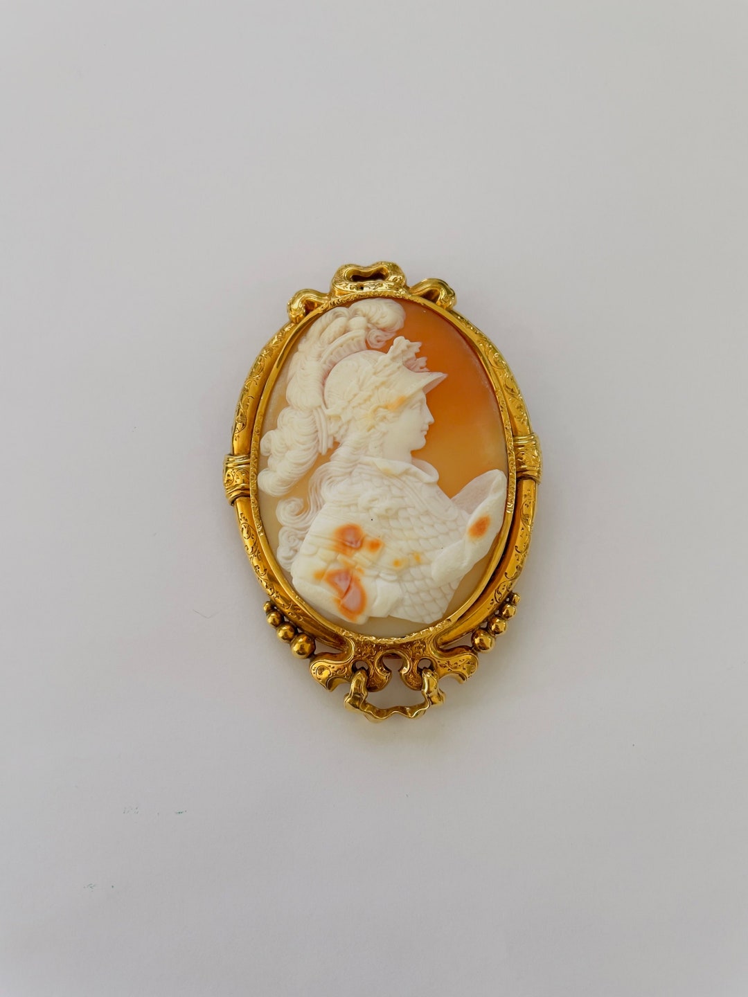 Cameo Antique Shell Goddess Athena Brooch Gold Hand Carved Fancy ...