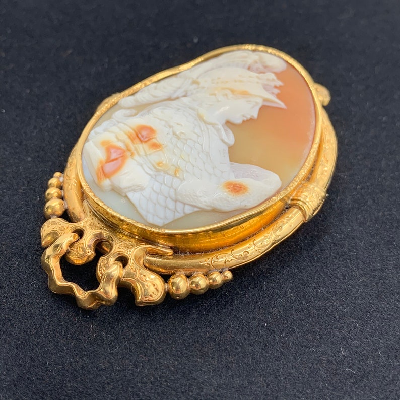 Cameo Antique Shell Goddess Athena Brooch Gold Hand Carved Fancy ...