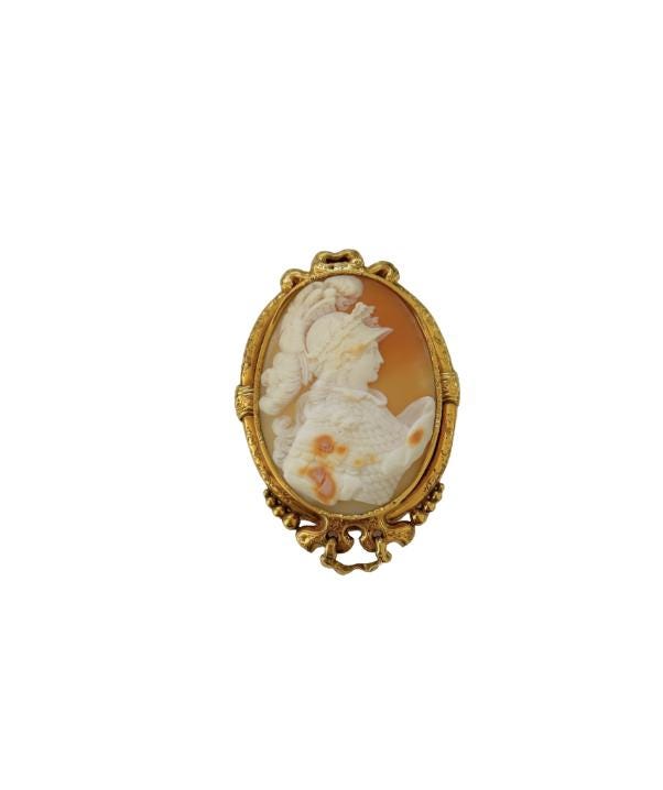Cameo Antique Shell Goddess Athena Brooch Gold Hand Carved Fancy ...