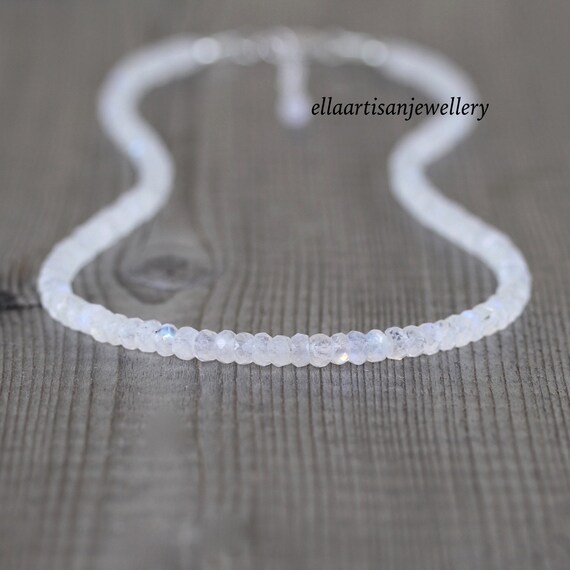 Rainbow Moonstone Beaded Necklace in Sterling Silver Gold or | Etsy