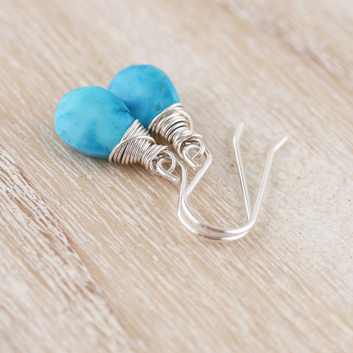 Turquoise Drop Earrings in Sterling Silver 14Kt Gold or Rose | Etsy