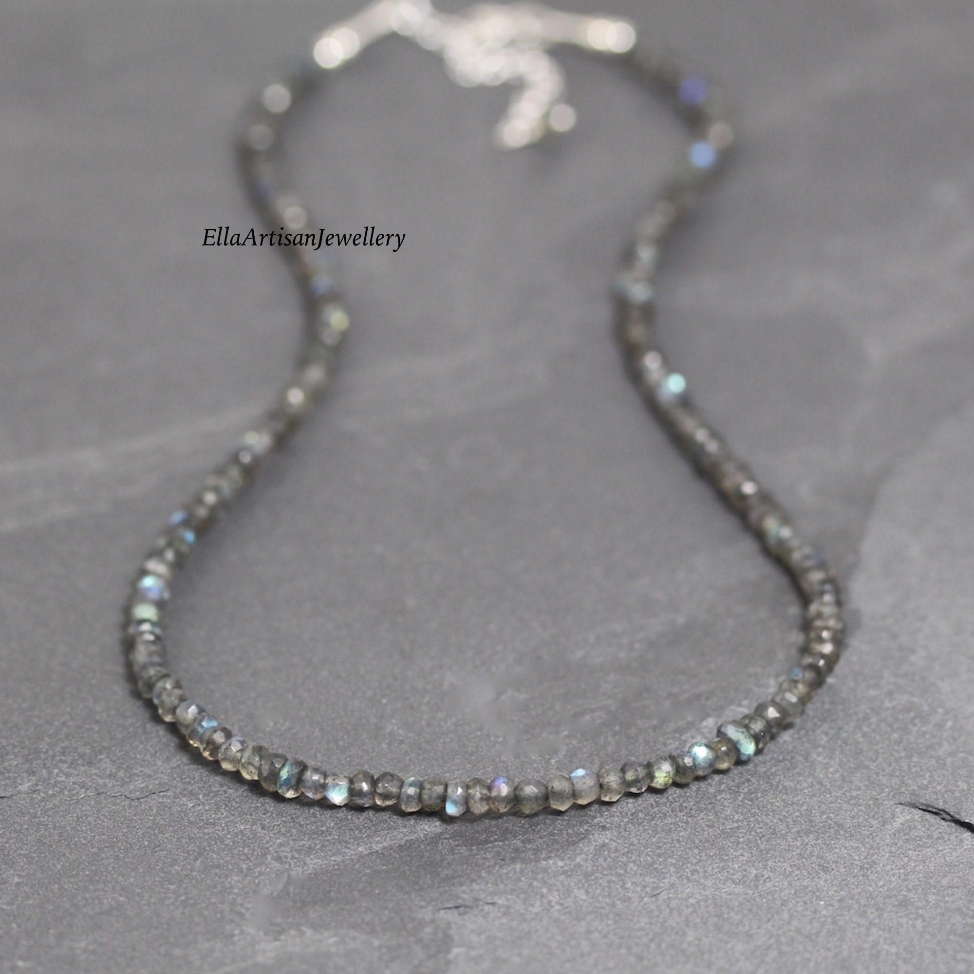 Labradorite Beaded Necklace in Sterling Silver Gold or Rose - Etsy UK