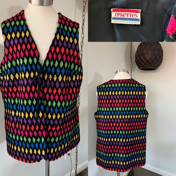 1970's Vintage Vest ~ Large Colorful Hot Colors Vest,… - Gem