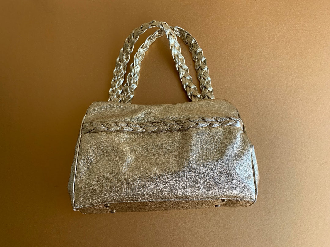 1970's Vintage Handbag~ Gold Vinyl Purse Clasp Closure ~ 8 Inch Tall by ...