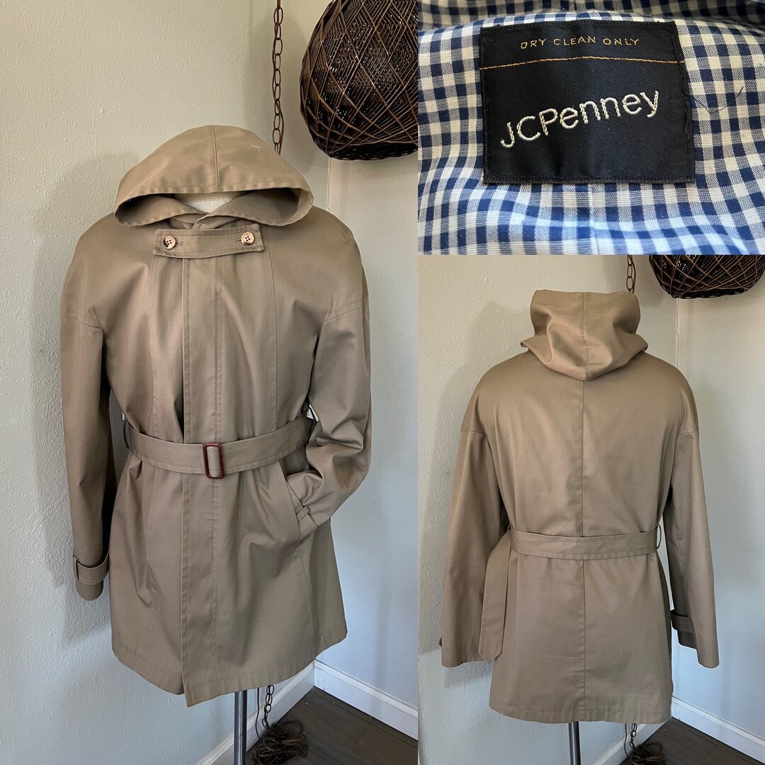 Vintage Men’s Raincoat ~ Beige, Hooded, Belted, Pockets, Lightweight ...