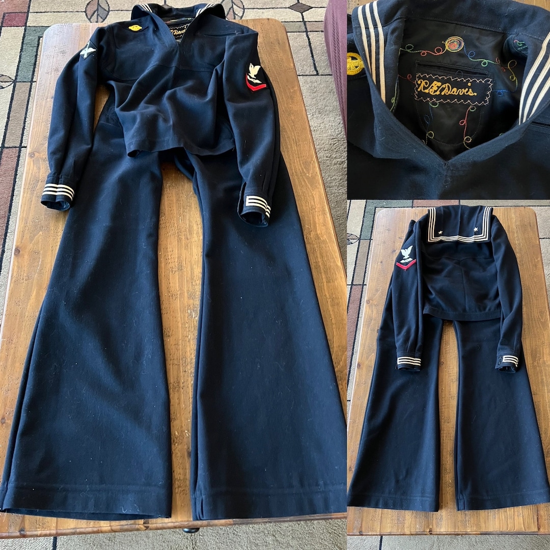 1940's Vintage Sailor Suit Dark Navy Blue Wool Two Piece Cracker Jack ...